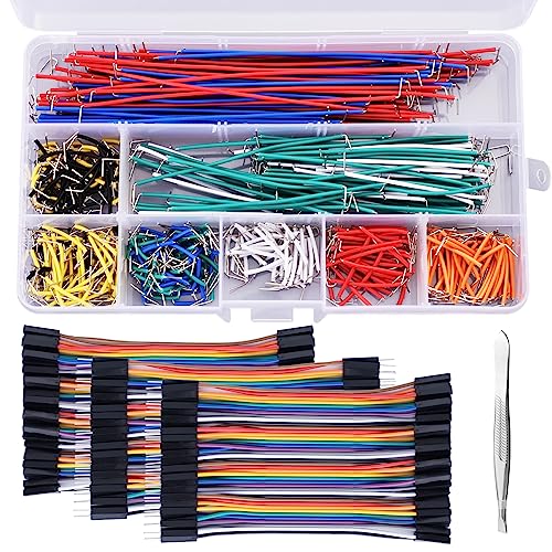 10cm 120Pcs Breadboard Jumper Wires Male to Female, Male to Male, Female to Female +14 Vaules 560 pcs 2-125mm Flexible Breadboard Jumper Wires +1pcs Tweezer for Arduino and Raspberry Pi
