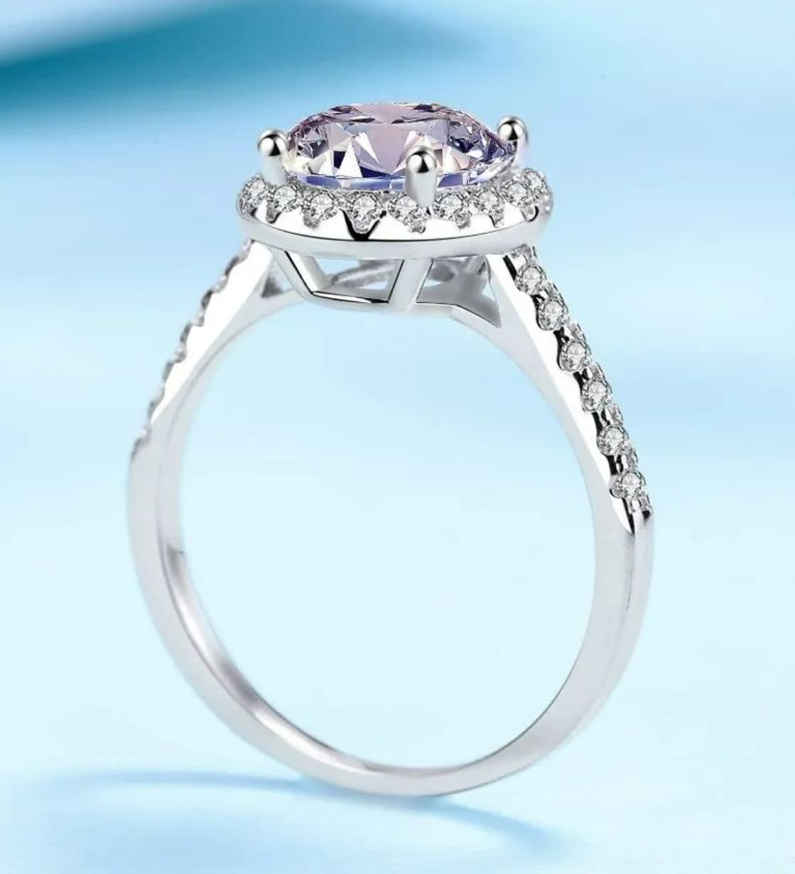 1-2Ct Moissanite Engagement Ring, 925 Sterling Silver, Adjustable Round Cut with Side Stones ring for Engagement and Wedding with Jewelry Box (adjustable)
