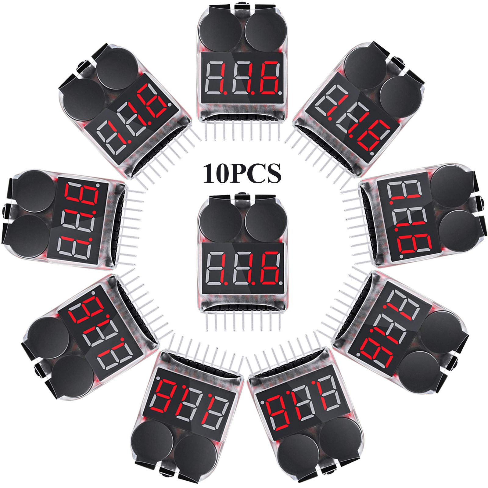 10 Pieces 2-in-1 Lipo Battery Voltage Tester Low Voltage Buzzer Alarm Battery Capacity Indicator Monitor for 1-8s Battery