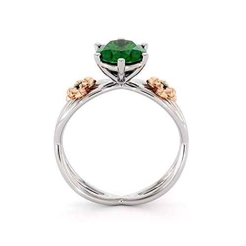 1 1/9 CT Oval Shape Simulated Green Emerald Floral Wedding Engagement Ring in 14K White Gold Plated 925 Sterling Silver (1.10 Ctttw) Ring Size - 12