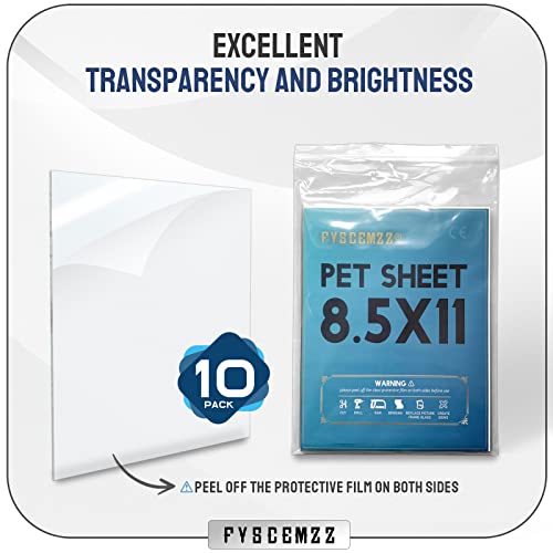 10PCS 8.5" X 11" X 0.04" PET Clear Plexiglass Plastic Sheets for DIY Display Projects and Crafts