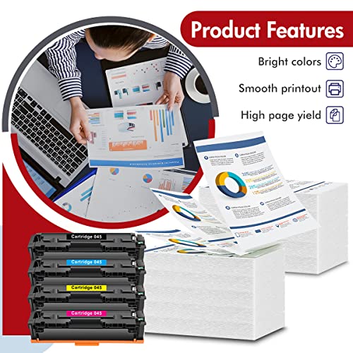 045 045H CRG-045 4-Color Toner Cartridge Set Replacement for Canon 045 045H Toner Cartridge for Canon Color imageCLASS MF634Cdw, MF632Cdw, LBP612Cdw Laser Printers ( 4-Pack)