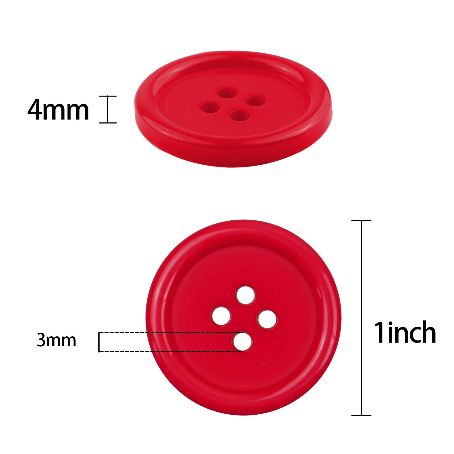 1 Inch Resin Buttons for Sewing 25mm Mixed Colored Buttons 4 Holes Pack of 100