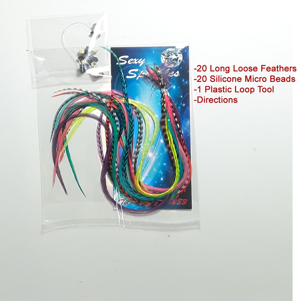 20 Real Feathers Hair Extension Kit - Assorted Colors, Long Natural Thin Feathers, 7β-13β Length, 100% Real Rooster Feathers