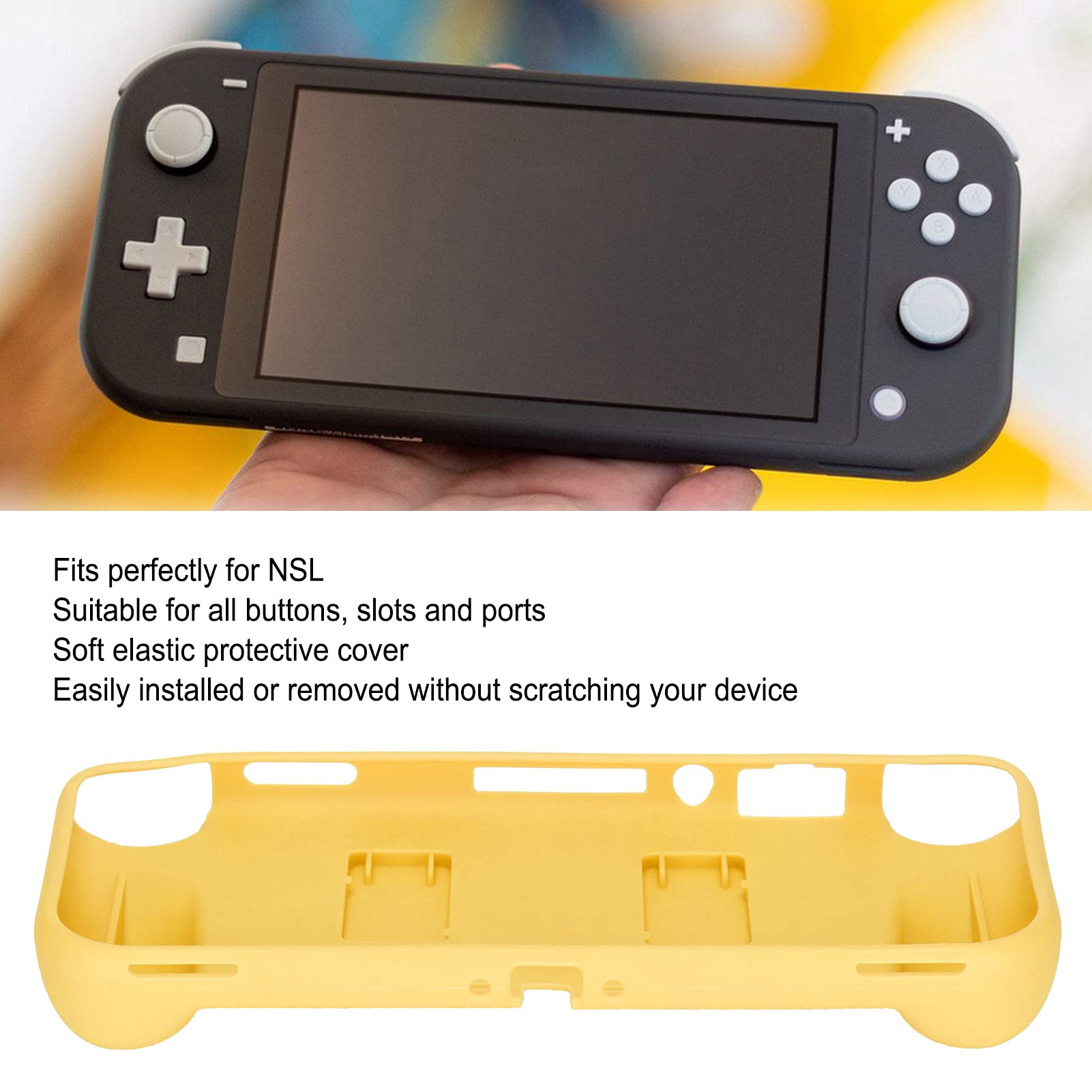 01 02 015 TPU Protective Case, Half Packed Protective Shell Case Elastic 2 Game Card Slots Ergonomics for Switch Lite(Yellow)