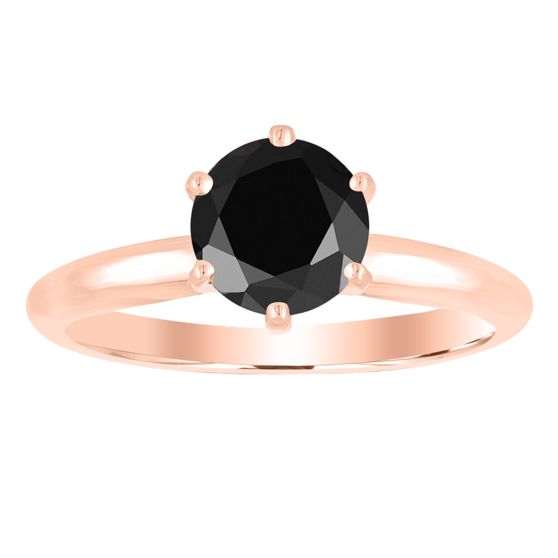 1 1/4 1.25 Carat 14K Rose Gold Round Black Diamond Solitaire Ring (AAA Quality)