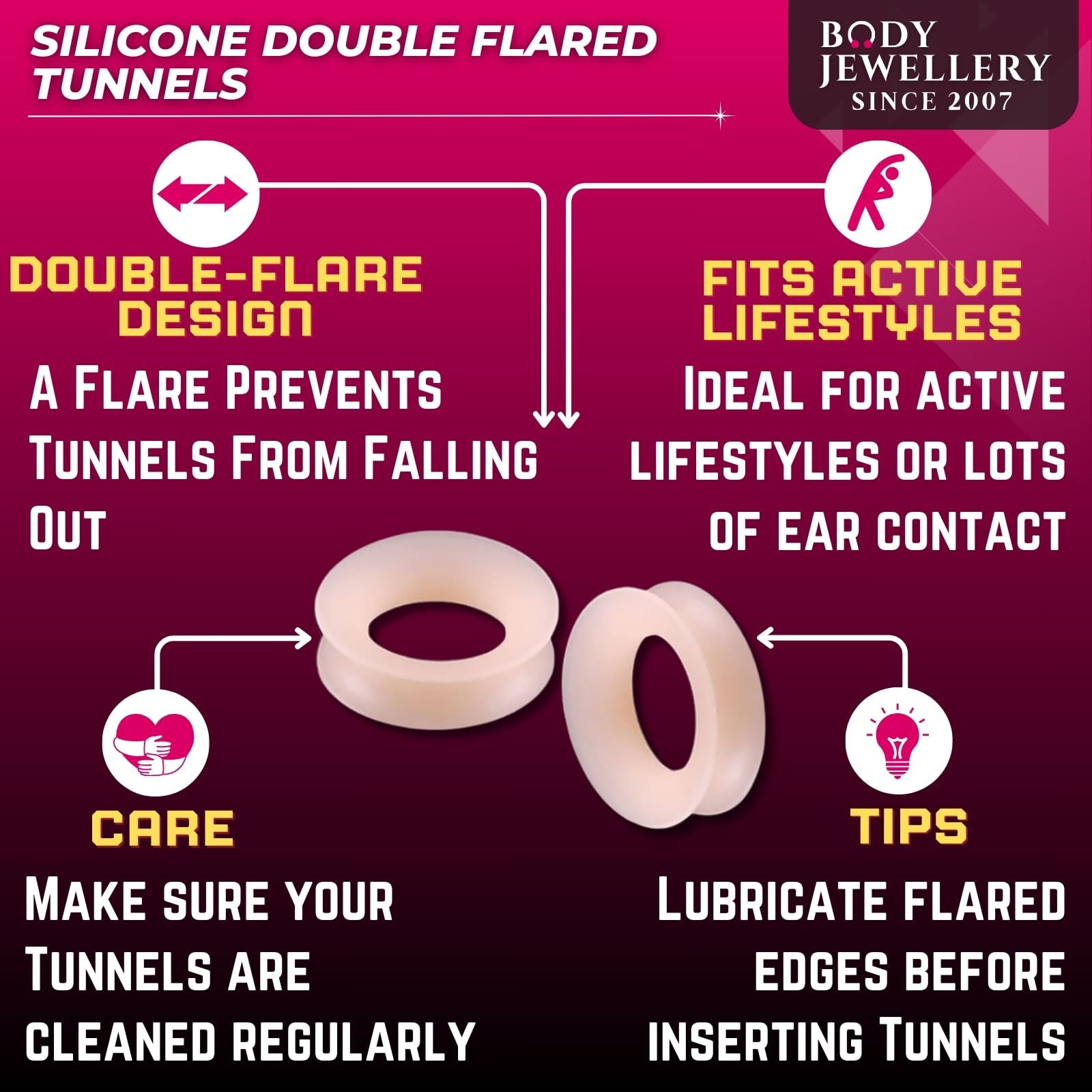1 1/4 32mm Skin Silicone Double Flare Flesh Tunnels Ear Large Gauge Plugs AECD Ear Stretching Stretchers Piercing SI04 2Pcs