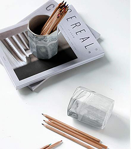 2 Pack Ceramic Pen Holder Stand,Cup for Desk Marble Pattern Makeup Brush Holder for Girls Women,Desk Accessories Holder,Durable Desktop Organizer Pencil Holder Pot Ideal Gift for Office Home (Gray)