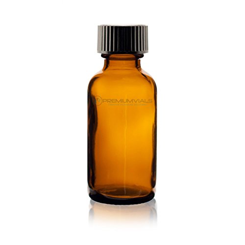1 Oz (30 ml) Amber Boston Round Glass Bottle w/Poly Seal Cone Cap - Pack of 24