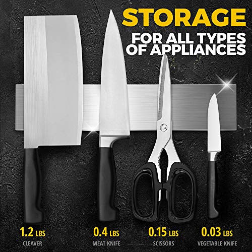 10 Inch Knife Magnetic Strip with Adhesive β Magnetic Knife Holder for Wall no Screws β Magnetic Knife Block Use as Kitchen Utensil Holder, Knife Bar, Knife Rack, Kitchen Organizer and Tool Holder