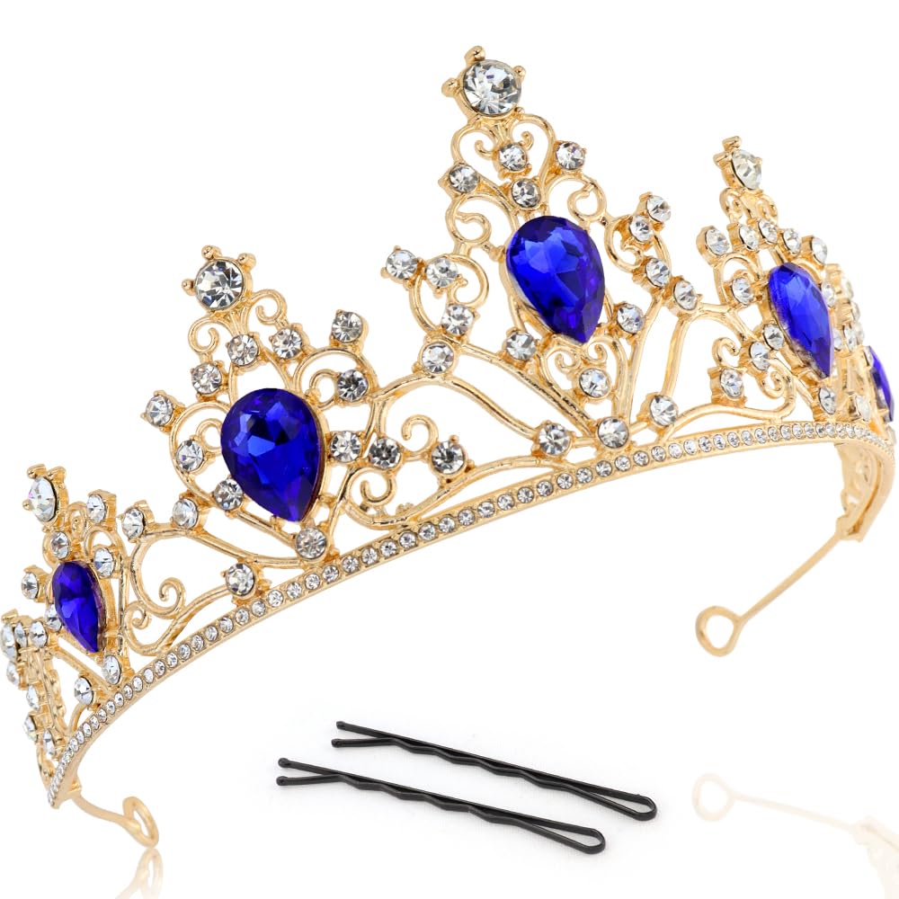 1 Pack Blue Crystal Wedding Tiara Crown for Women and Flower Girls Metal Princess Tiara for Bride Quinceanera Headpieces Elegant Princess Crown for Wedding Bridal Prom Birthday