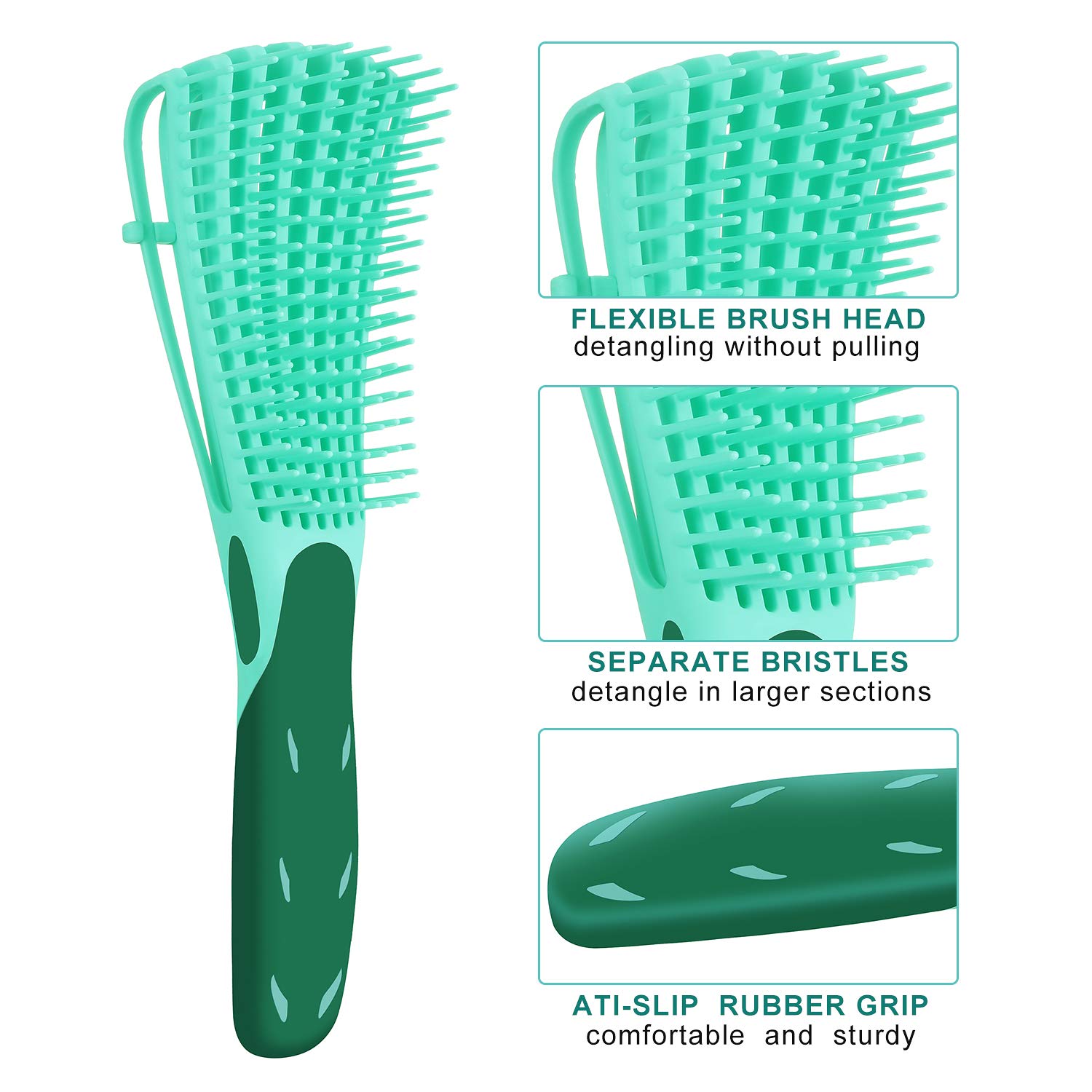 2 Pack Detangling Brush for Curly, Afro Textured 3a to 4c Kinky Wavy Hair - Wet/Dry/Long Thick Hair Exfoliating Brush for Beautiful and Shiny Curls (Green, Pink)