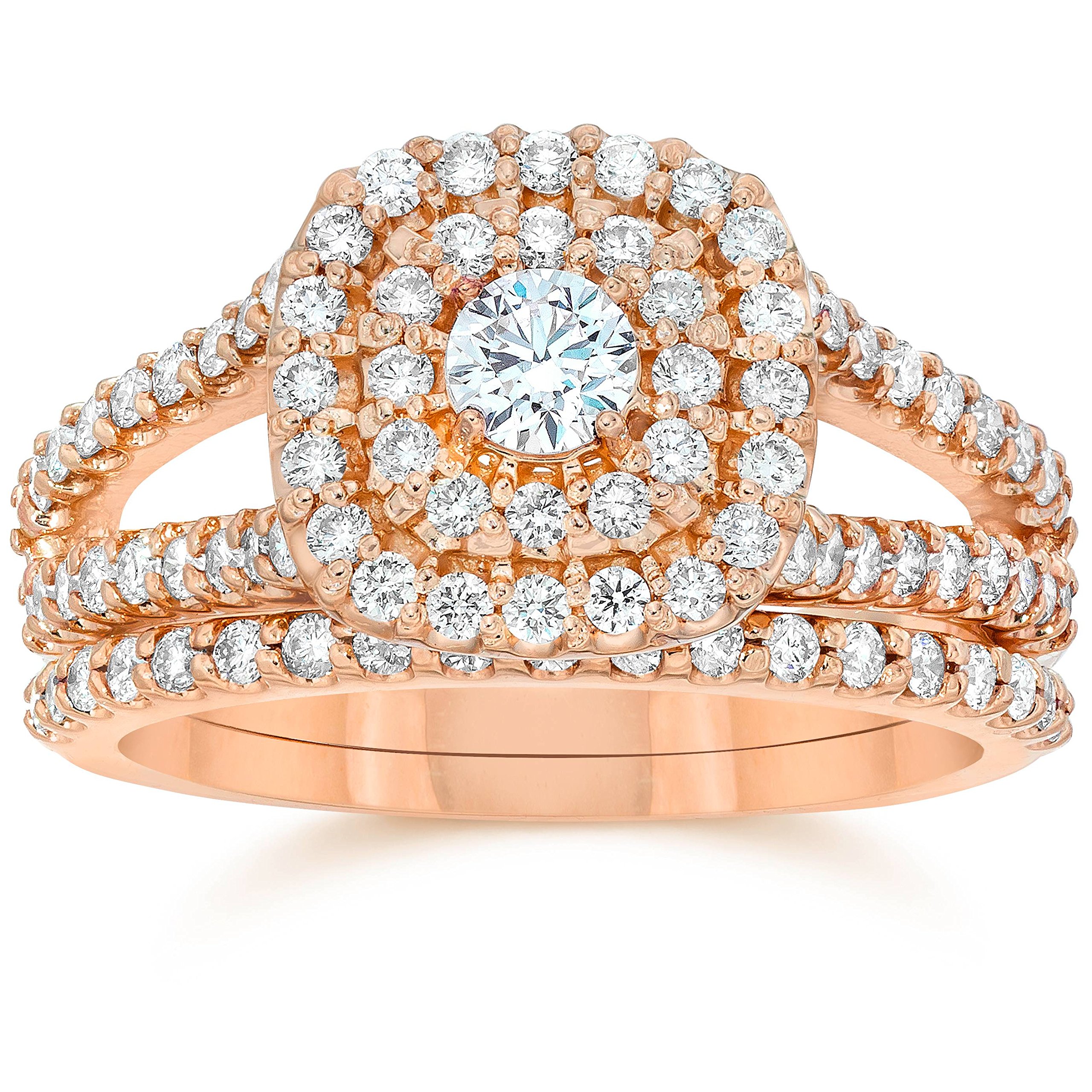 1 1/10ct Diamond Cushion Halo Engagement Wedding Ring Set 10k Rose Gold - Size 6.5