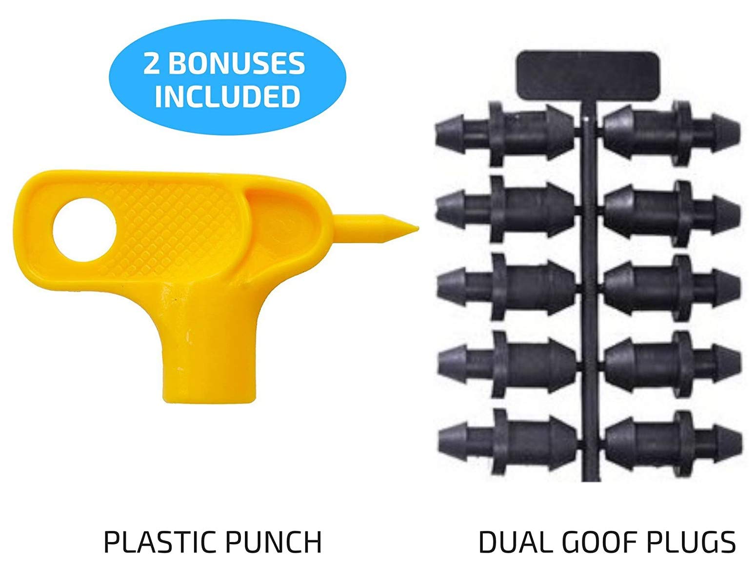 1 GPH Netafim Woodpecker Jr Pressure Compensating Dripper Emitters (35-Pack) Kit with Hole Punch Tool and Goof Plugs for Drip Irrigation Systems