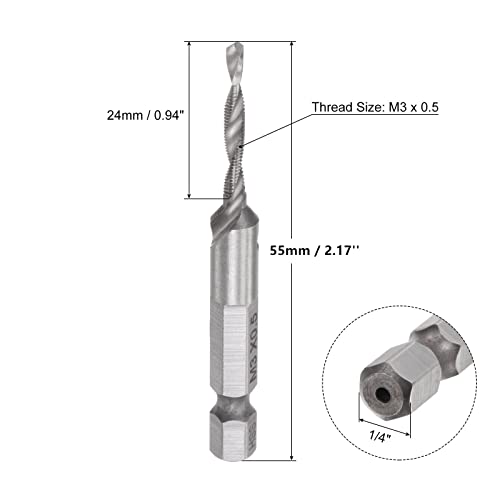 1/4" Hex Drill Tap Drill, M3 HSS Combination Hex Shank Drill & Tap, Power Tool Part Drill Bit for Aluminum Soft Metal