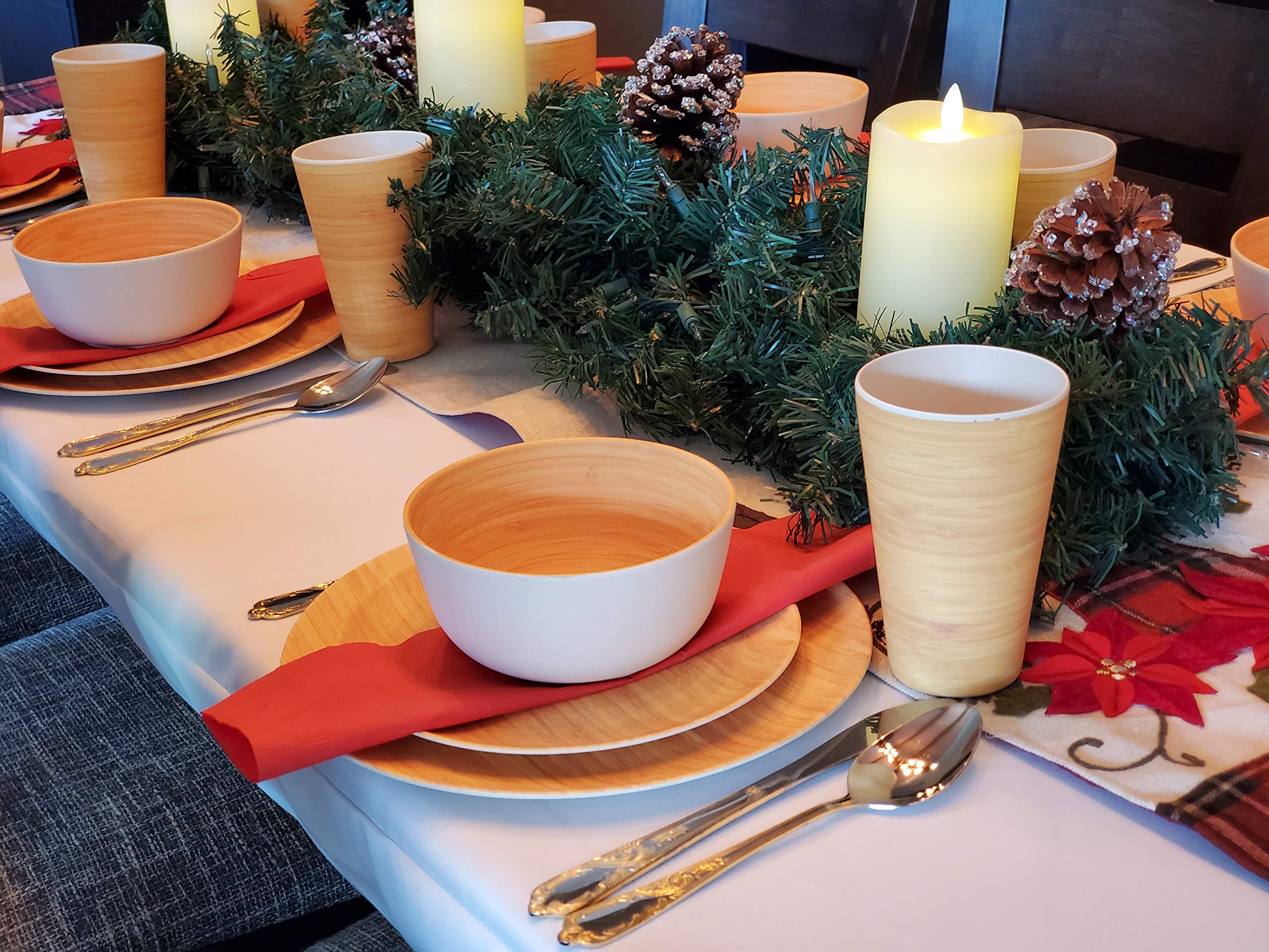1 Click Bamboo Fiber Salad/Dessert Plates, Set of, Reusable, Durable, Bamboo Tableware for Events/Home/Picnic/Party, Dishwasher safe, for Adults and Kids