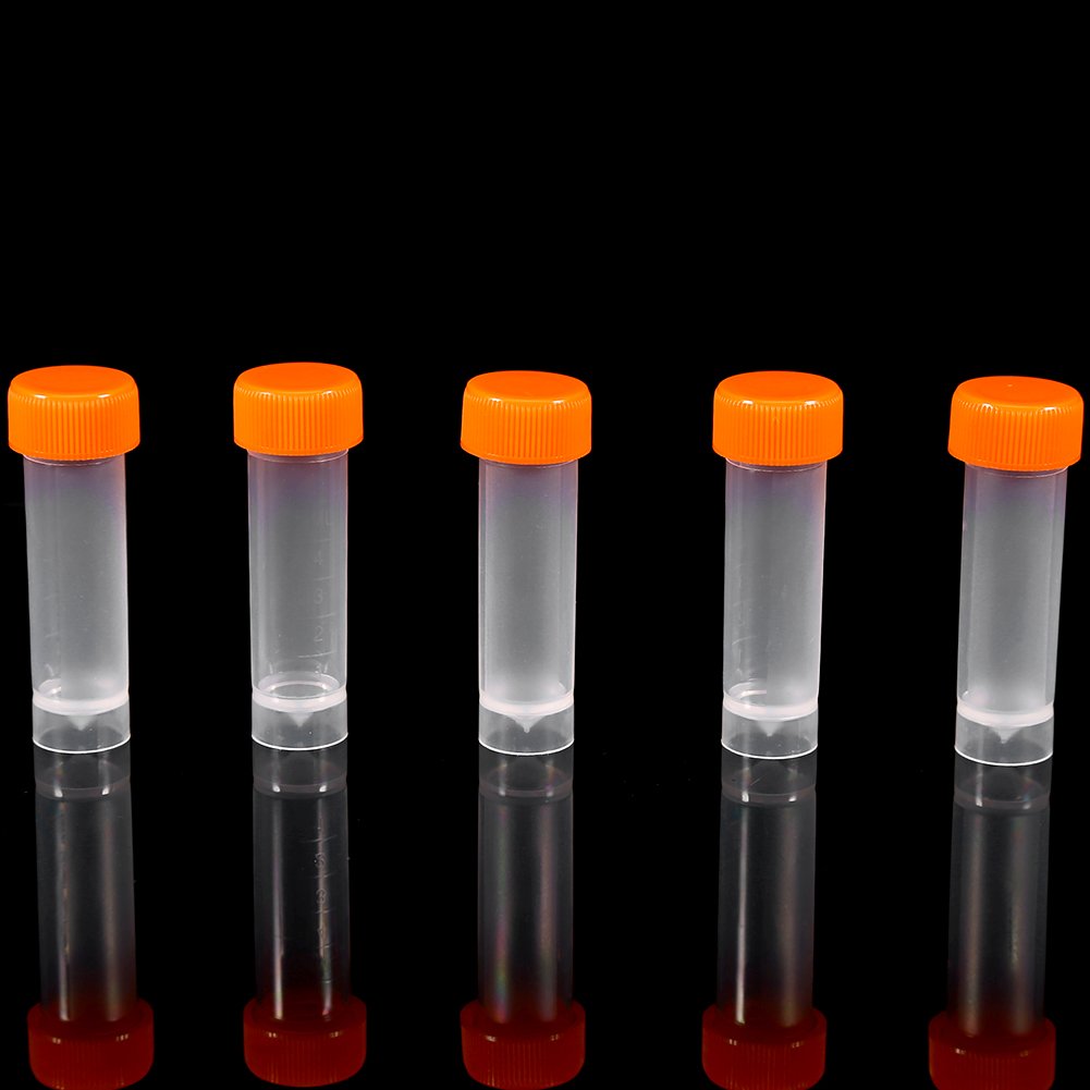 10pcs Plastic Frozen Test Tubes 5ML Standable with Lid Graduated Marks and Screw Cover with Silicone Gasket Vial Screw Seal Cover Pack Container for Laboratory Dia 15mm/0.59inches