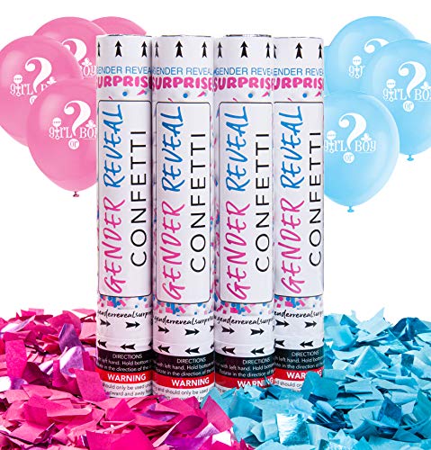 12" Gender Reveal Confetti Cannons Package (2 Pink & 2 Blue)