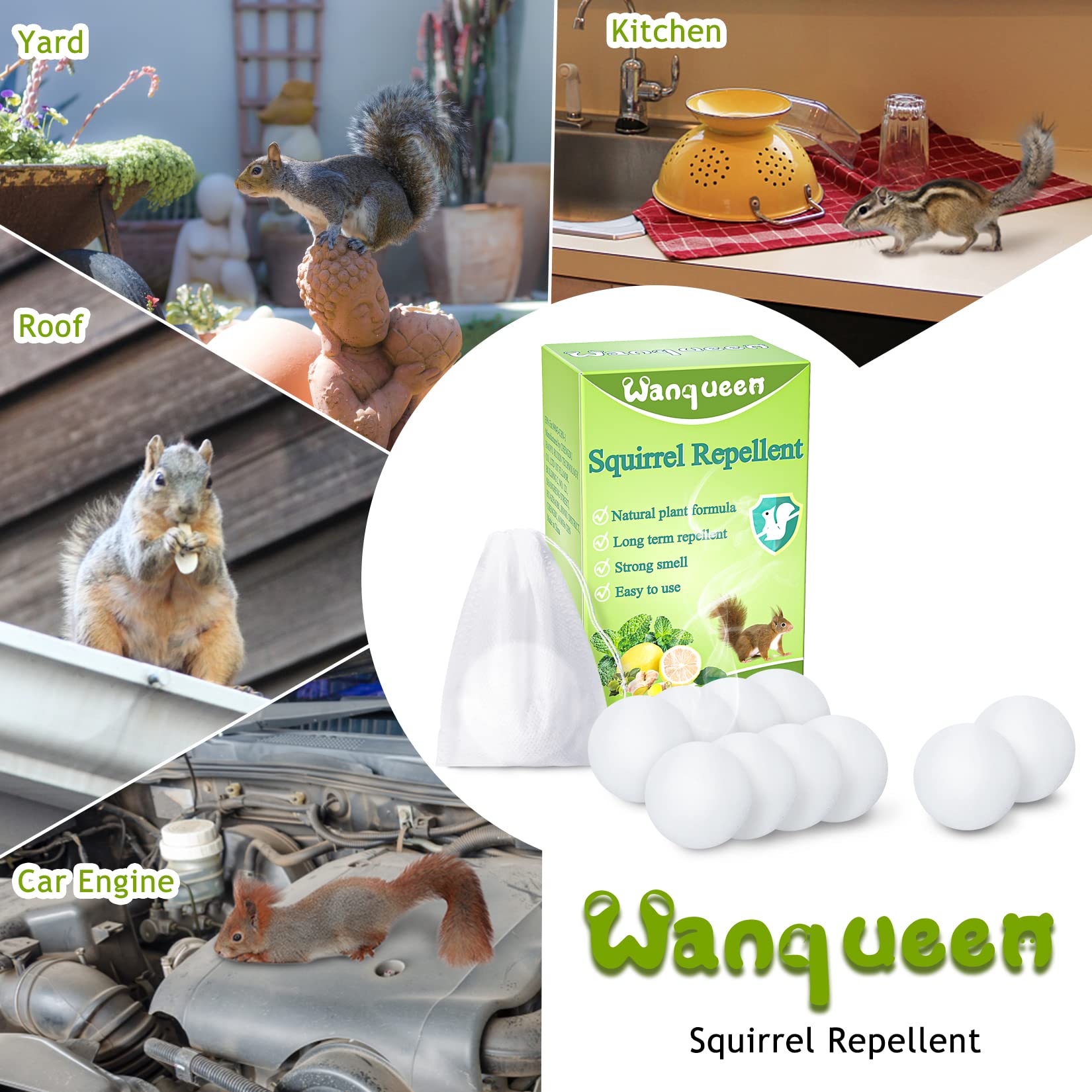 10 Pack Squirrel Repellent, Mouse Repellent for Car Engines, Peppermint Oil Squirrel Deterrent Pest Control Yard, Outdoor