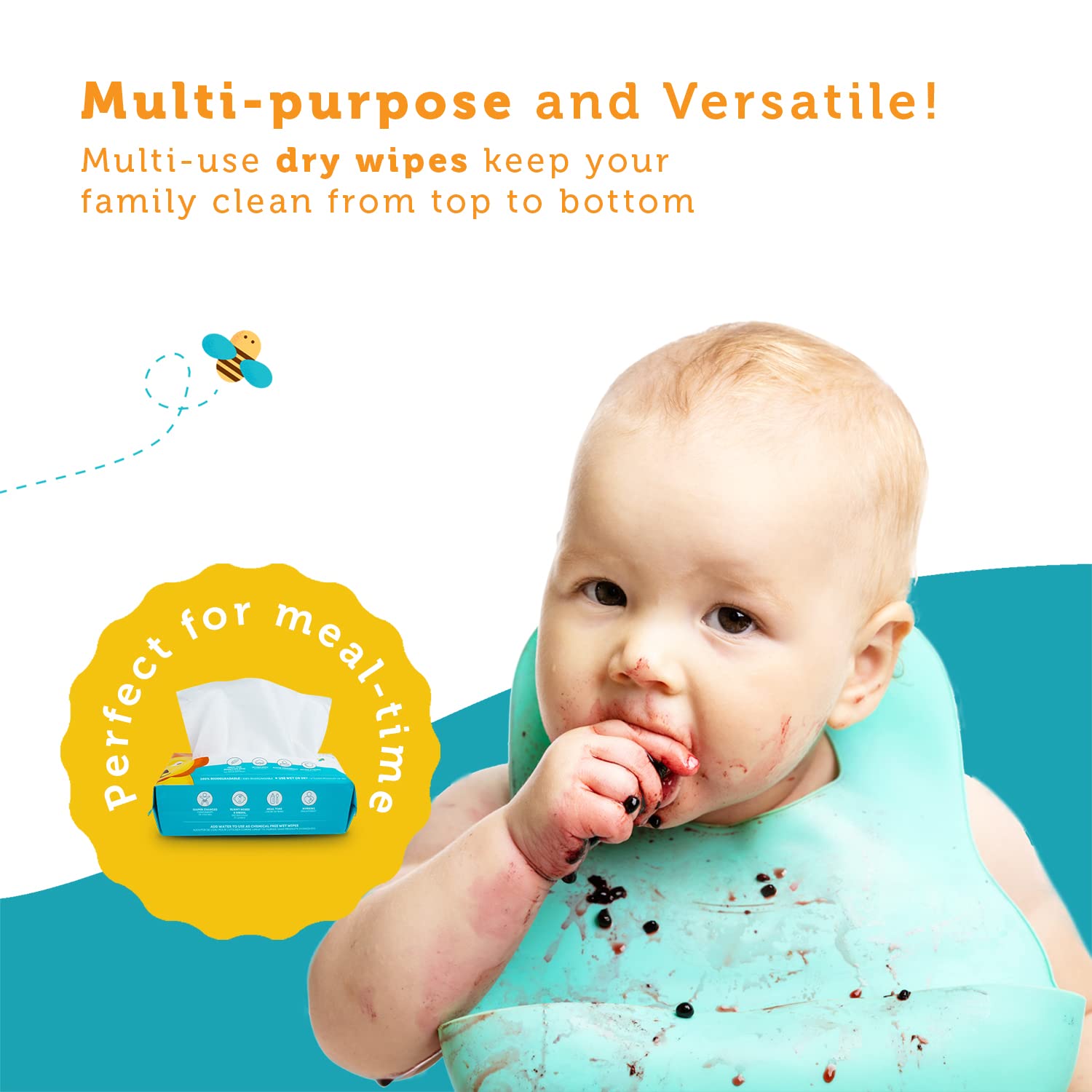 100% Pure Cotton Dry Wipes | 200 Count | Use Wet or Dry | Soft & Sensitive | Hypoallergenic | Extra Strong & Absorbent | Perfect for Diaper Changes, Runny Noses, Drool, Meal Time & Nursing