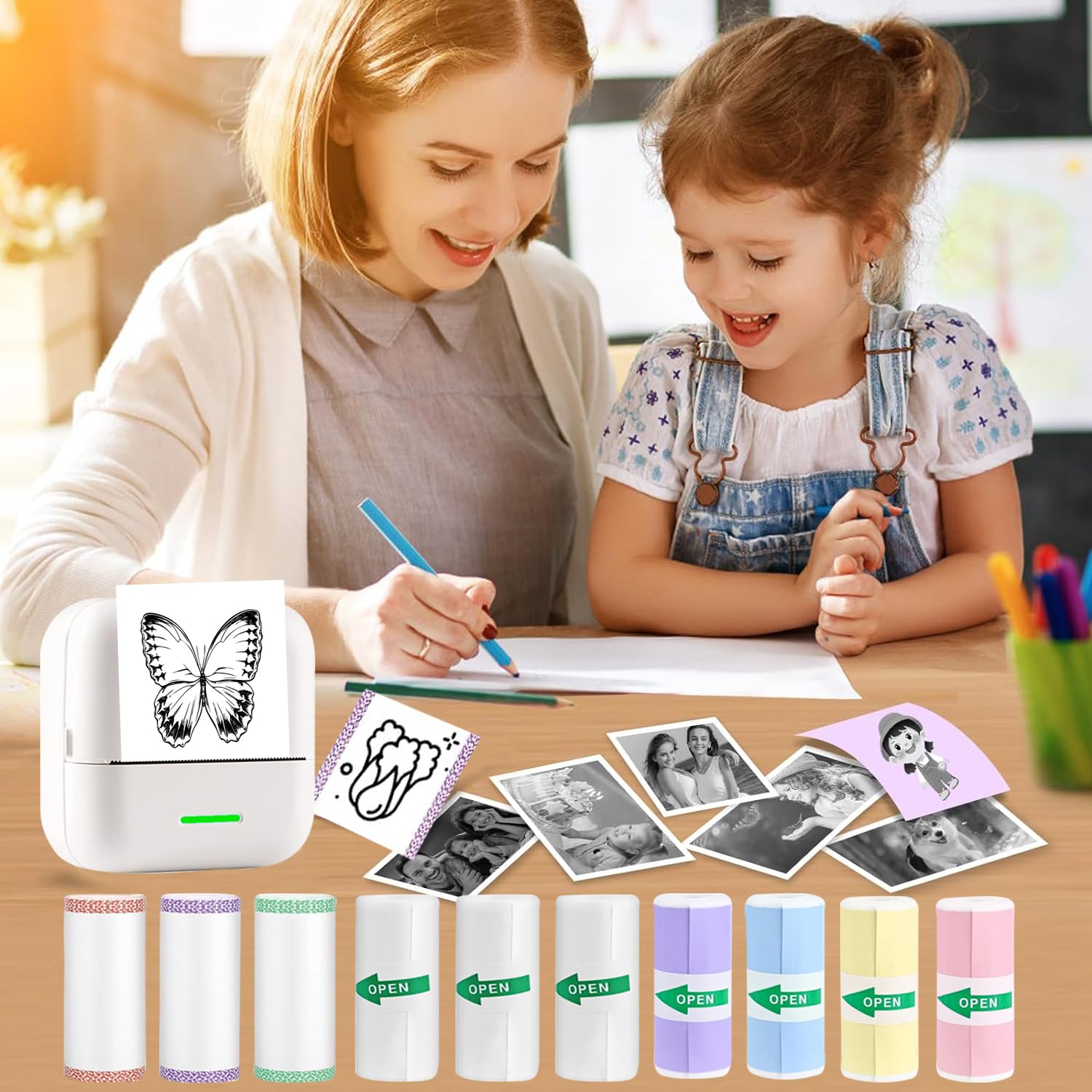 10 Rolls mini printer paper,for Inkless Mini Pocket Printer,Portable Thermal Printer, Sticker Printer Paper,Including 5 rolls of adhesive thermal Paper for Photo Journal Notes Memo, 57x25mm