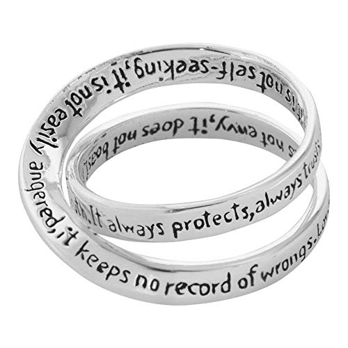 1 Corinthians 13 Silver Plated Women's Double Mobius Ring Size 6