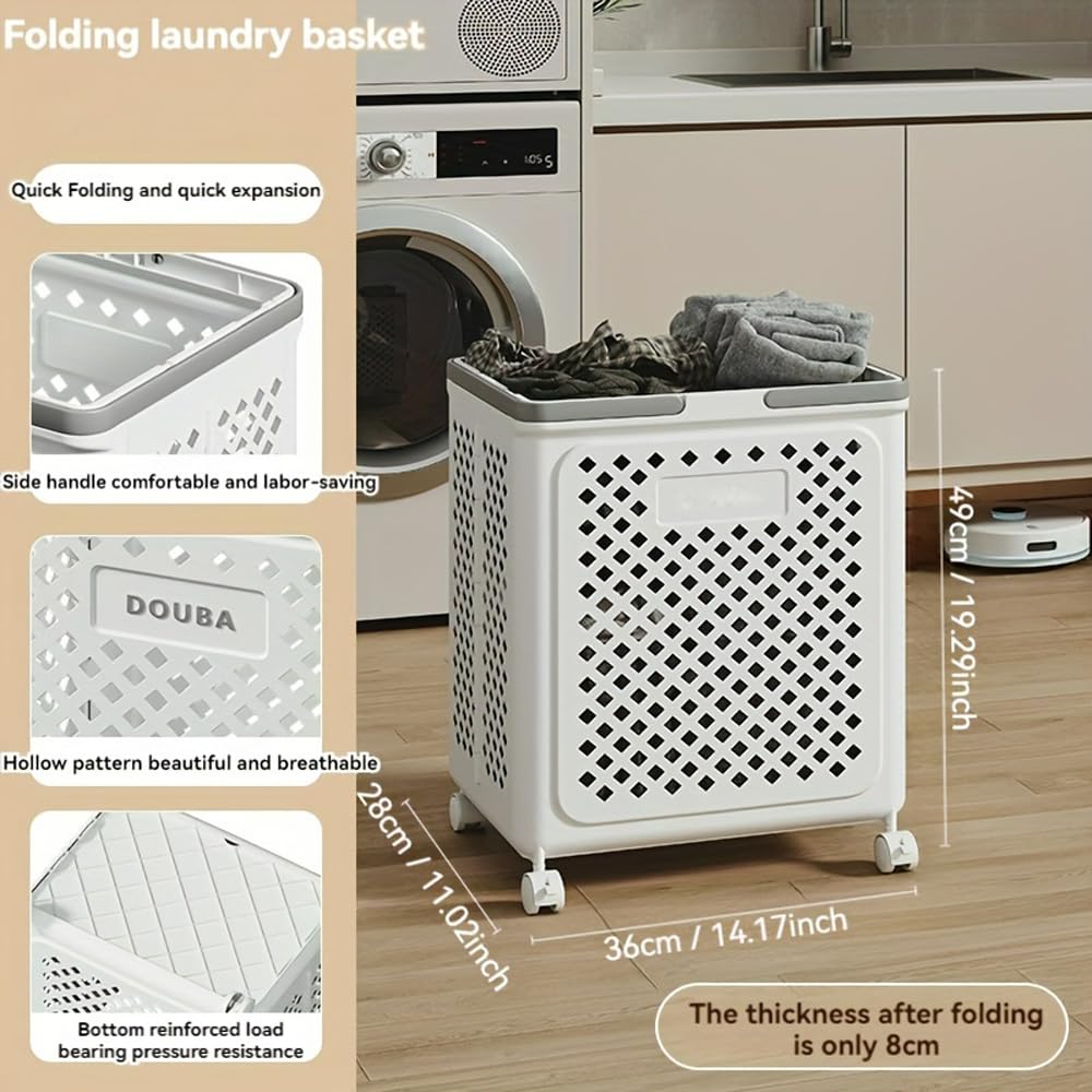 1 Large Laundry Basket, with Wheels Laundry Hamper Large Capacity Foldable Laundry Basket, Multi Functional Organizerused for bathroom, balcony, and home tidying (white)