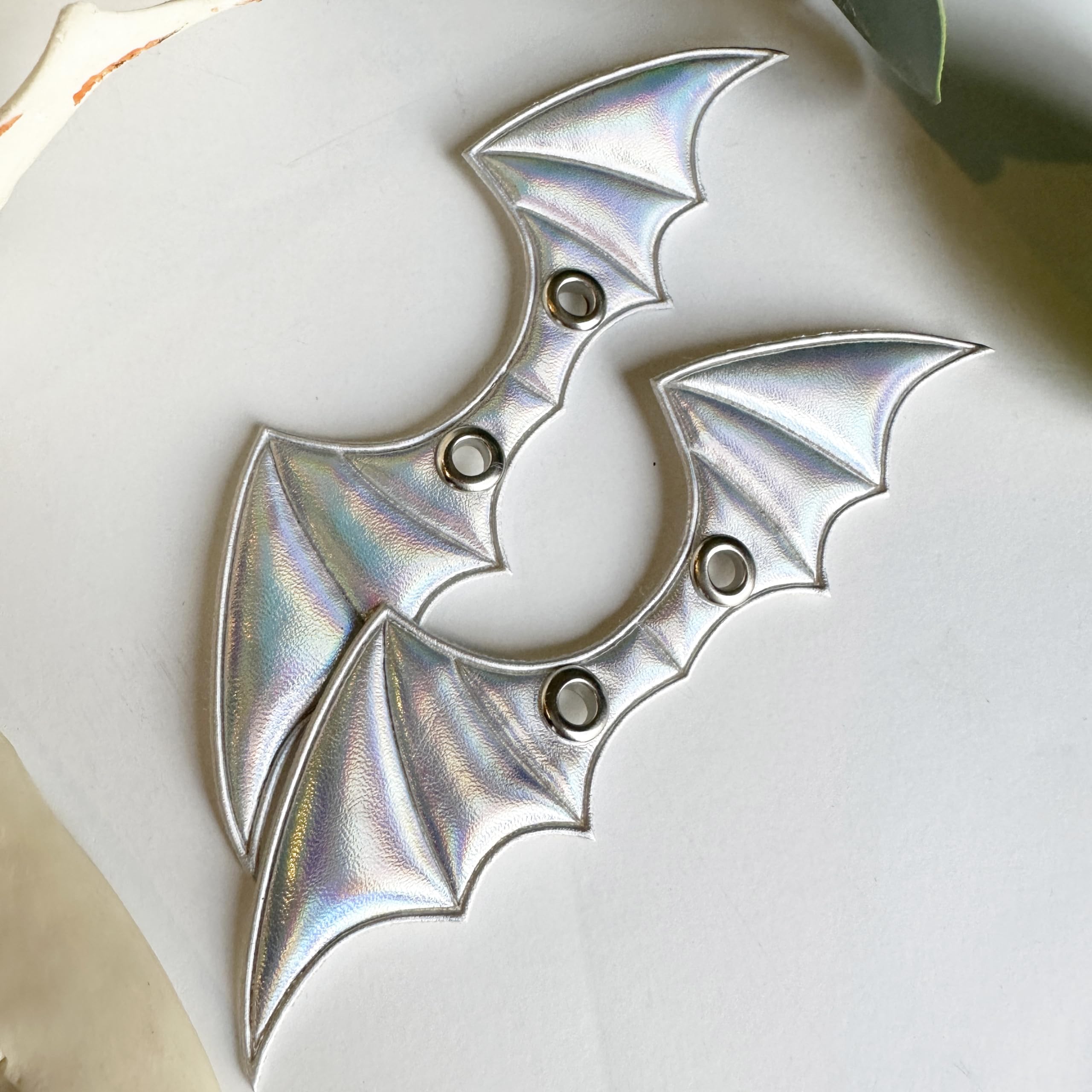 1 Pair Espilane Handmade Large Spooky Bat Wing Charm Shoe Halloween Gothic Lace Charms for Laced Shoes and Skates (Silver)