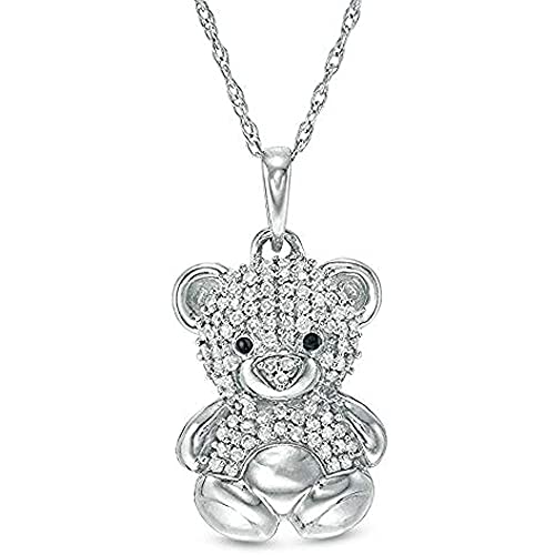 1 CT. T.W. Round Cut D/VVS1 Diamond Teddy Bear Pendant with 18" Chain for Womens in 925 Sterling Silver