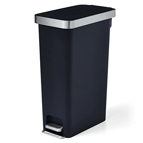 10.5 gal Plastic Slim Kitchen Step Trash Can, Black, 17.30" L x 9.80" W x 24.60" H