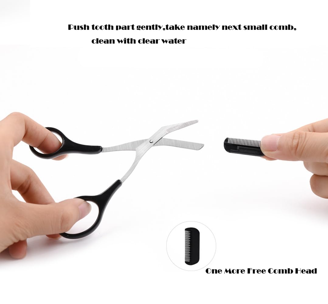 1 PCS Men Women Professional Eyebrow Scissors-Eyelash Hair Remover Tool with Comb and Non Slip Finger Grips(Black+ Silver)