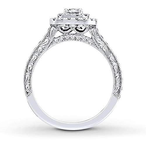 1 ct tw Bridal Set Vintage Moissanite Engagement Rings for Women 10k White Gold Free Engraving