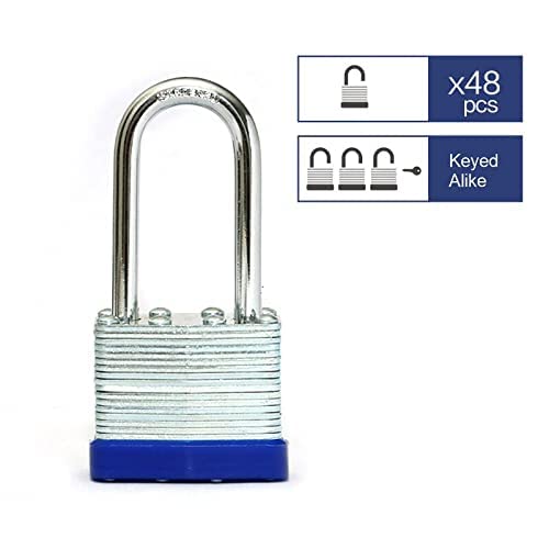 1 Laminated keyed Padlock (1-9/16", 40mm), keyed Alike Locks, Long Shackle, Pack