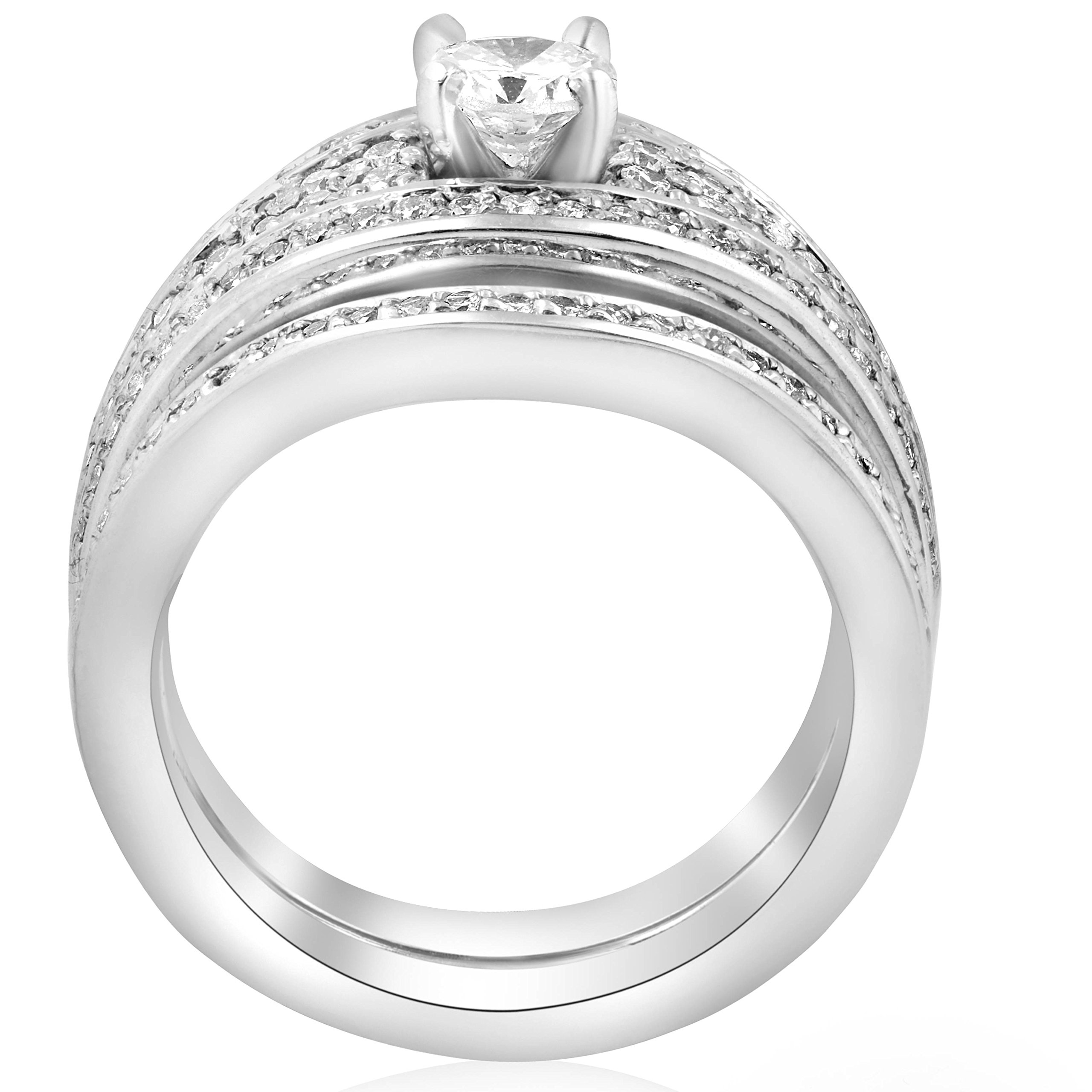 1 1/10ct Diamond Pave Wide Engagement Wedding Ring Set 14K White Gold - Size 10