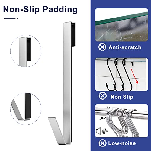 10 IN Shower Door Hooks, Towel Hooks for Bathrooms Extended Shower Hook,Heavy Duty Drilling-Free Shower Towel Hook Suitable for Frameless Glass Shower Door,Over the Door Towel Rack 3 Pack-Silver