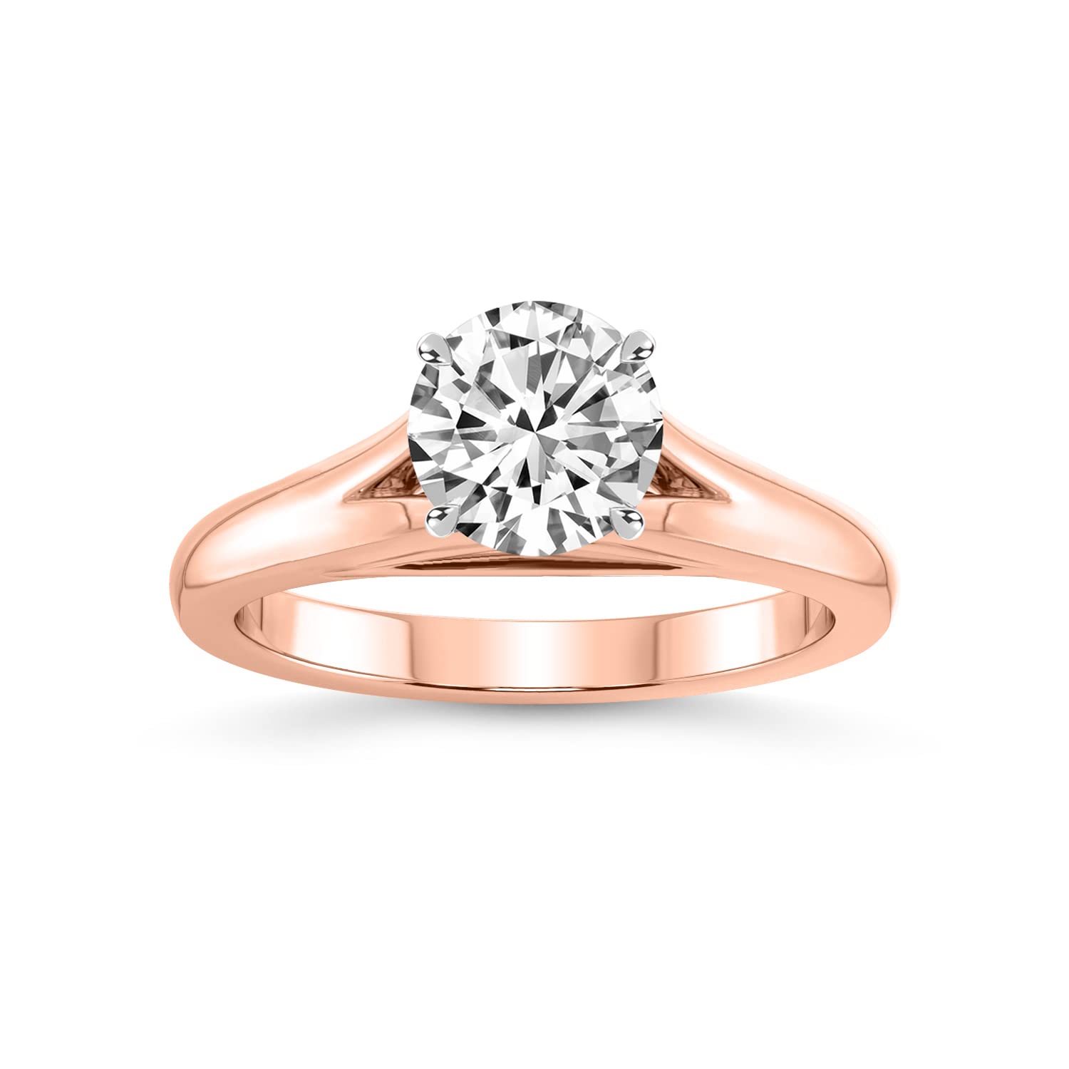 1 Carat IGI Certified Round Shape Lab Grown Diamond Engagement Ring | 14K Or 18K in White, Yellow Or Rose Gold | Cathedral Split Shank Solitaire Lab Diamond Ring | FG-VS1-VS2 Quality Friendly Diamonds