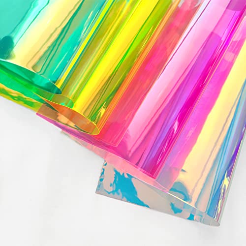 10 Pieces A4 Holographic Clear PVC Fabric Iridescent Transparent Vinyl Mirrored Foil Laser Crafts Fabric for Sewing Crafts DIY Bows Jewlery Making, 30X21CM