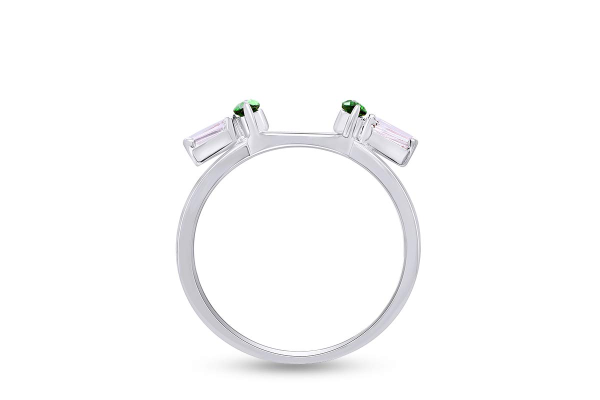 0.57 Carat Simulated Emerald & White Cubic Zirconia Enhancer Guard 14K White Gold Over Sterling Silver Ring Size-6