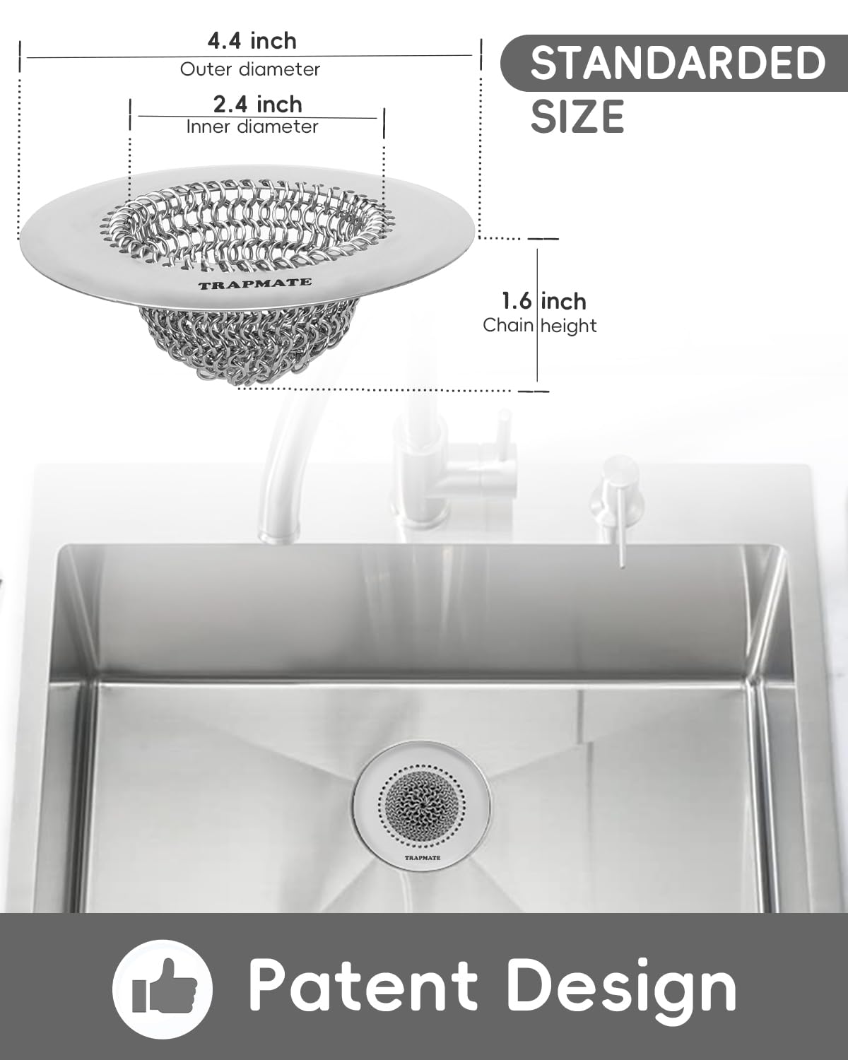 1 Pack Sink Strainer, Flexible Chain Mesh Easy Clean Kitchen Sink Drain Strainer, Anti-Rust 304 Stainless Steel Sink Strainer, Sink Protectors Clog-Free Sink Catcher Strainer for Food Garbage Disposal