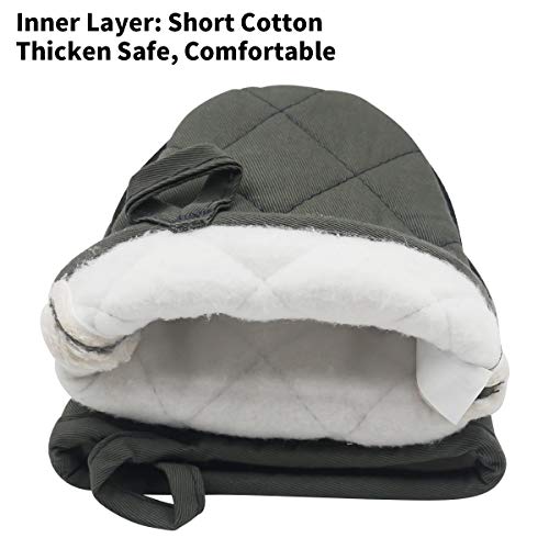 1 Pair Short Oven Mitts, Heat Resistant Silicone Kitchen Mini Oven Mitts for 500 Degrees, Non-Slip Grip Surfaces and Hanging Loop Gloves, Baking Grilling Barbecue Microwave Machine Washable (Gray)