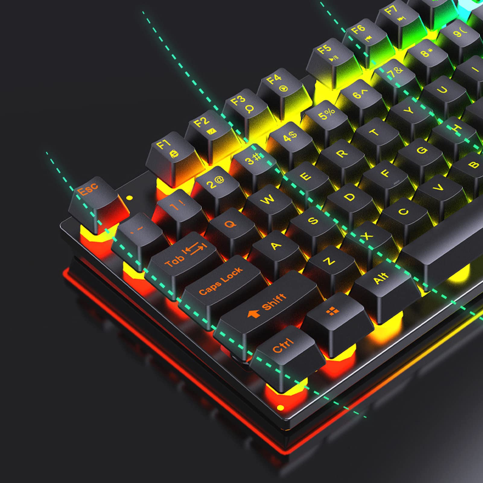 070 Gaming Keyboard and Mouse Combo Professional 104 Keys LED Backlit Ergonomic Waterproof Quick Response Gaming Mouse and Keyboard Set for Gaming Home Office (d500 Word Transparent Black Suit)