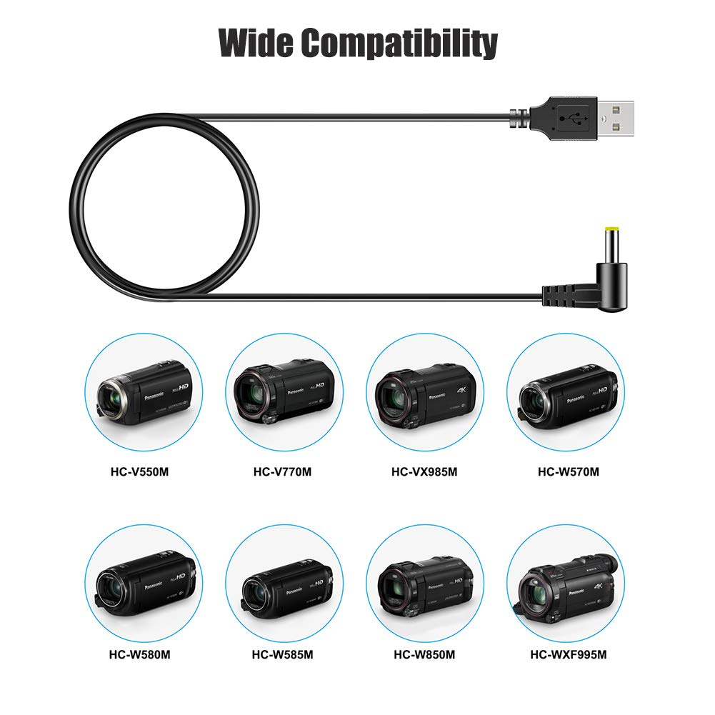 2 Packs USB DC Cables for Panasonic K2GHYYS00002 HD Camcorder, Ideal Power Supply Replacement Charger Charging Cords for HC-V180K HC-V380K HC-V770 HC-VX870 HC-WX970 HC-WXF991
