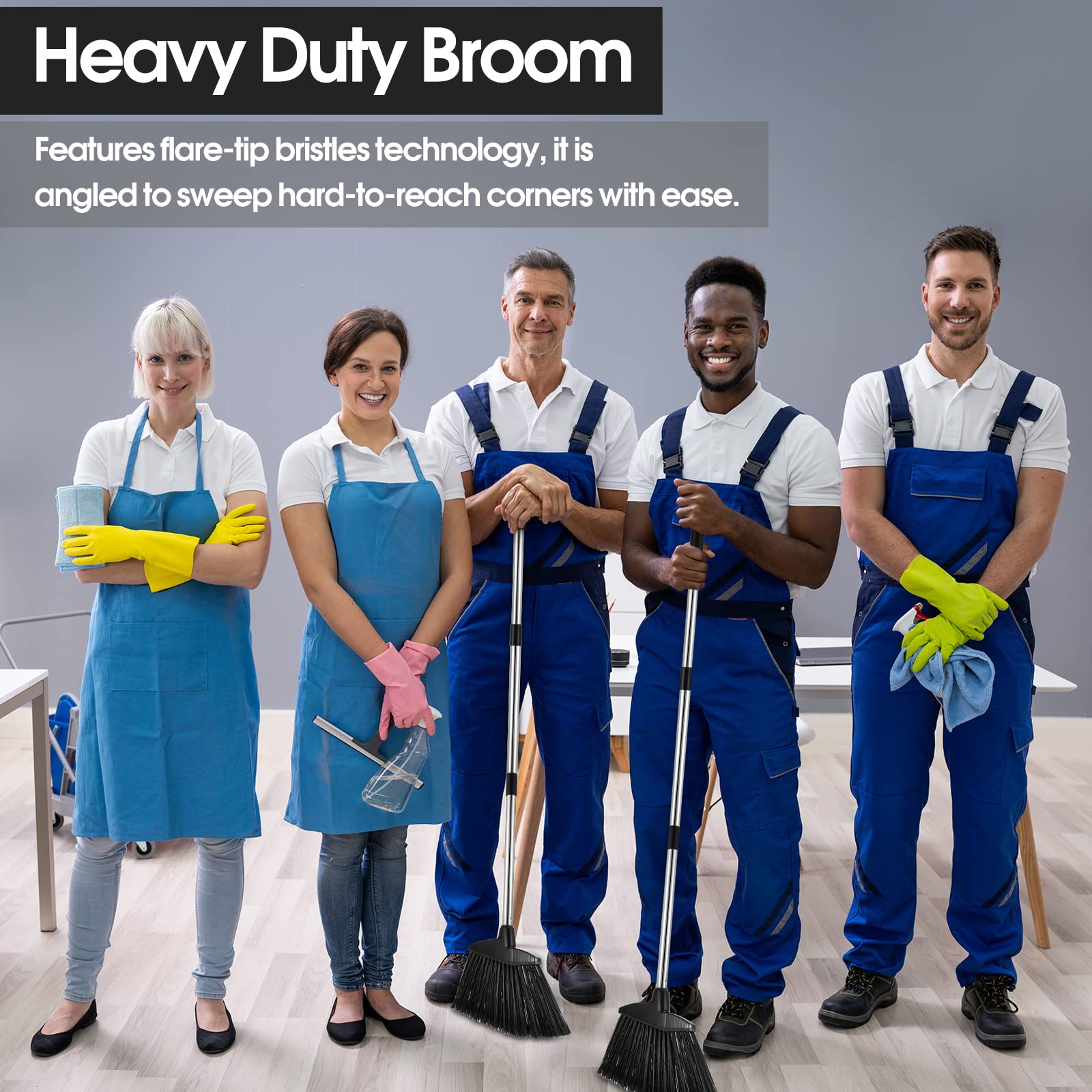 10 Pack Heavy Duty Broom Bulk, Outdoor Indoor Broom Commercial Angle Broom with Adjustable Long Handle Stiff Bristles Broom with 47 Inch Broomstick for Home Kitchen Office Patio Lobby Floor Sweeping
