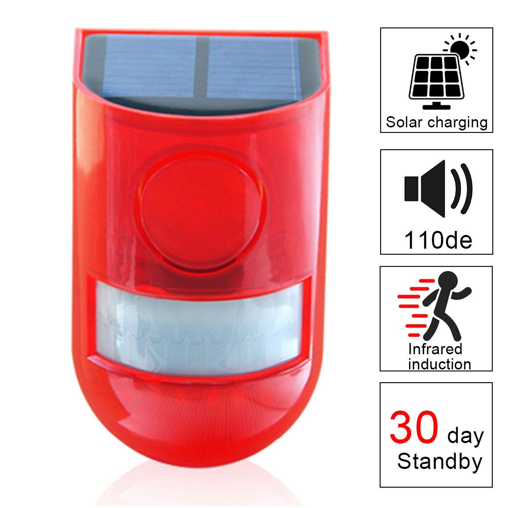 1 Pack Solar Outdoor Motion Sensor Alarm, Solar Powered Sound Alarm Strobe Light,110dB Motion Detector Security Alarm Loud Siren for Home Villa Farm Outdoor Yard