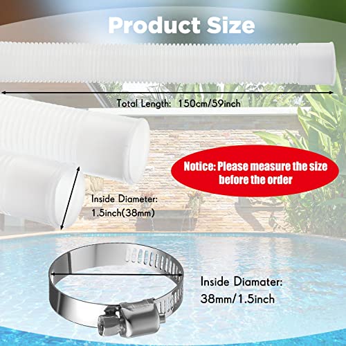 1.5 Inch Pool Hose for Above Ground Pools Diameter Pool Pump Replacement Hose 59 Inch Length Swimming Pool Hose with Hose Clamps (16 Pcs)