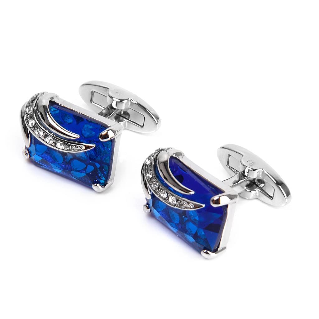 1 Pair of Cufflinks Men's Rectangle Blue Crystal Cufflinks Shirt Cuff Links Wedding Party Groom Gift (Color : A, Size : One Size) (A One Size)