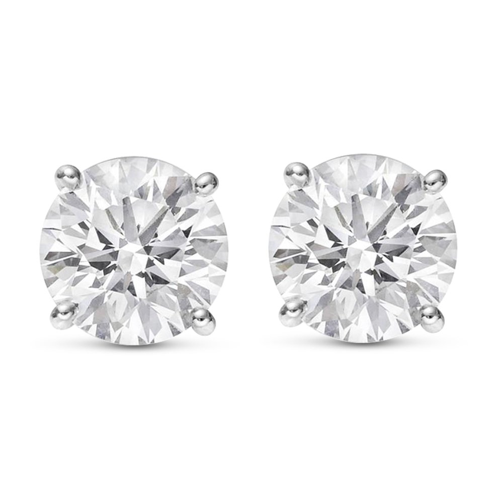 1 .5 Carat Total Weight Round Diamond Solitaire Stud Earrings 14K White Gold 4 Prong Push Back (H-I Color SI2-I1 Clarity)