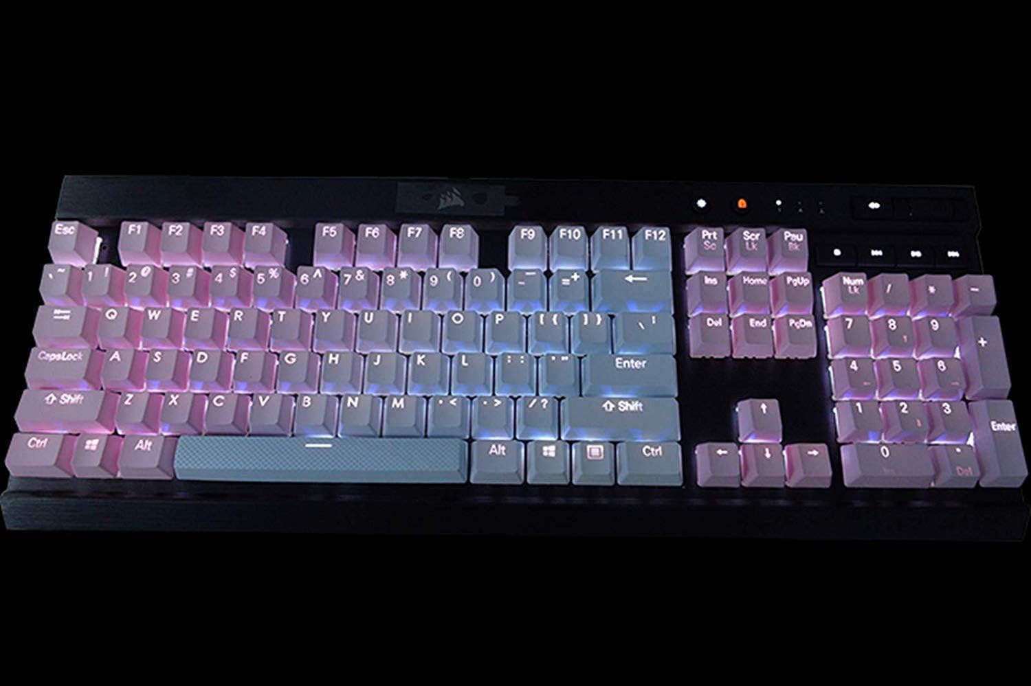 104 Keys PBT Double Shot Backlit Keycaps Translucent Keyset OEM Profile for Corsair Gaming Mechanical Keyboard K95 Platinum K70 MK.2 K65 K66 K68 RGB Strafe (Blue Pink Gradient)