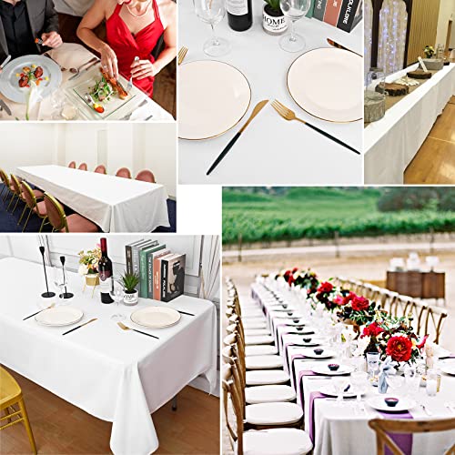 10 Pack Polyester Tablecloth, 60 x 102 Inch White Polyester Table Cloth for 6 Feet Rectangle Tables, Stain and Wrinkle Resistant Washable Table Cover for Kitchen Wedding Banquet Restaurant Party
