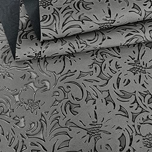 12 x 53 Inch Embossed Faux Leather Roll Vintage Flower Textured Synthetic Leather Fabric for DIY Sewing Crafts Wallets Jewlery Making (Gray)